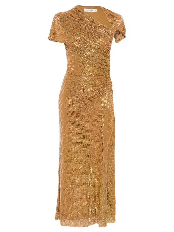 SELF-PORTRAIT Rhinestone-embellished Midi Dress - Gold