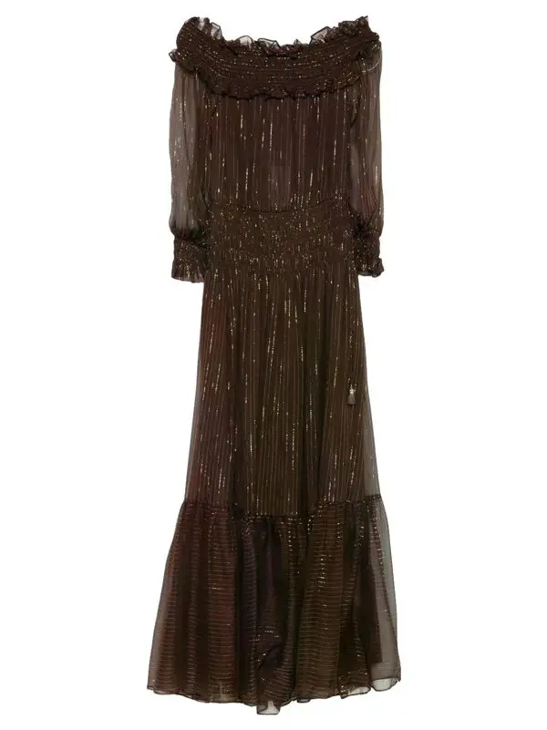 SELF-PORTRAIT Georgette Maxi Dress - Brown
