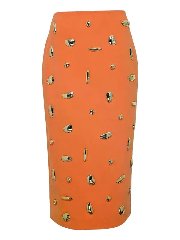 Alexis Metallic-embellished Pencil Skirt - Orange