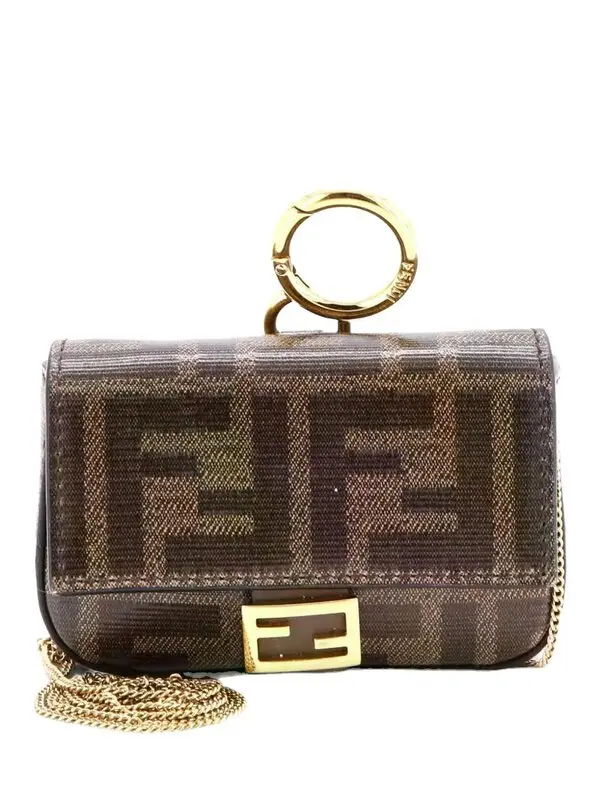 Fendi Chain Baguette Charm Crossbody Bag - Brown