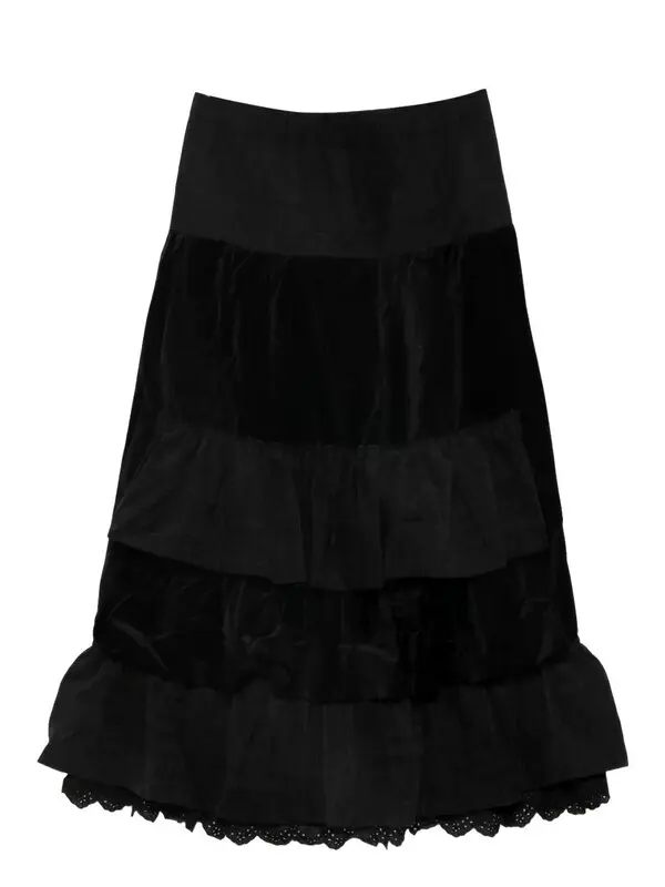 OPEN YY Tiered Midi Skirt With Rolled Waist - Black
