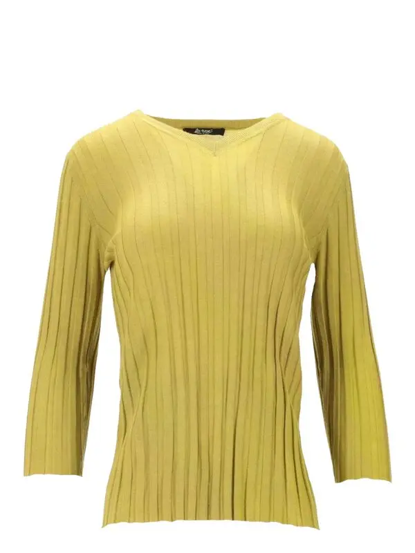 LA ROSE Ribbed V-neck Pullover - Yellow