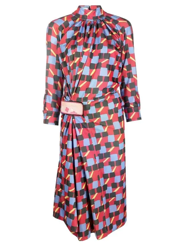 Prada 1990s Geometric-print Midi Dress - Red