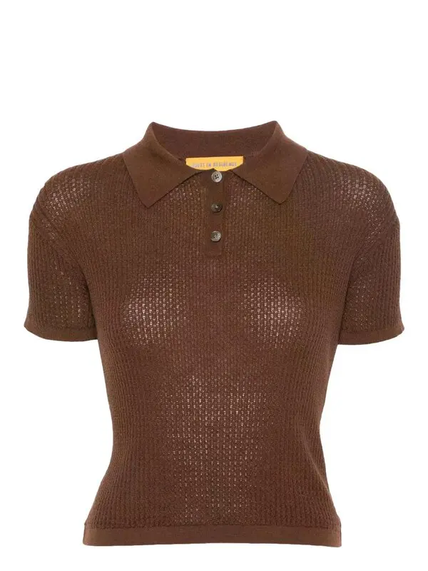 Guest In Residence Shrunken Knitted Polo Top - Brown