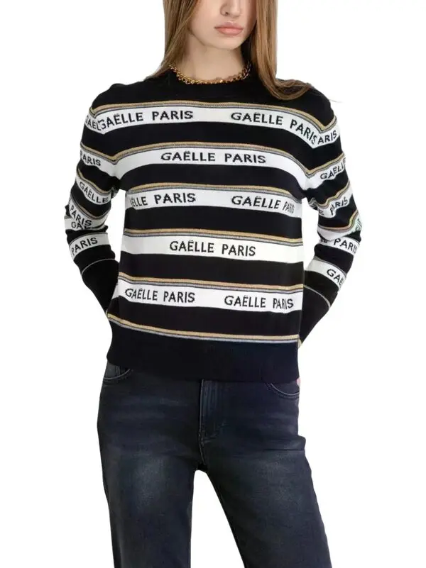 GAELLE Striped Jacquard Knit Sweater - Black