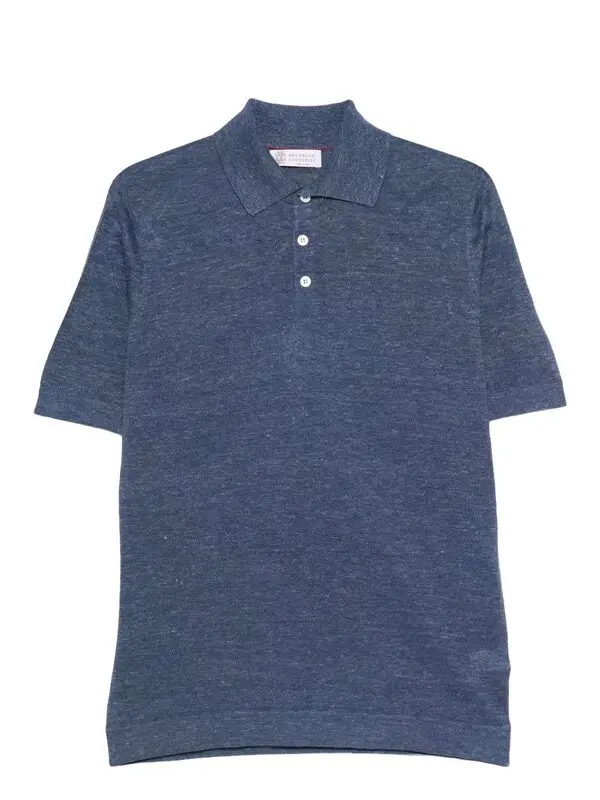 Brunello Cucinelli Button Linen Polo Shirt - Blue