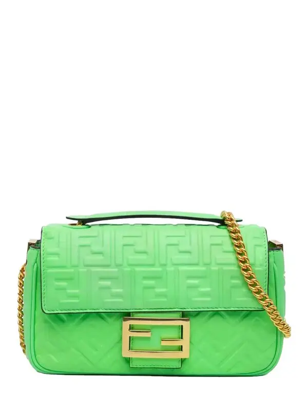 Fendi 2010-2024 Zucca Embossed Leather Chain Midi Baguette - Green