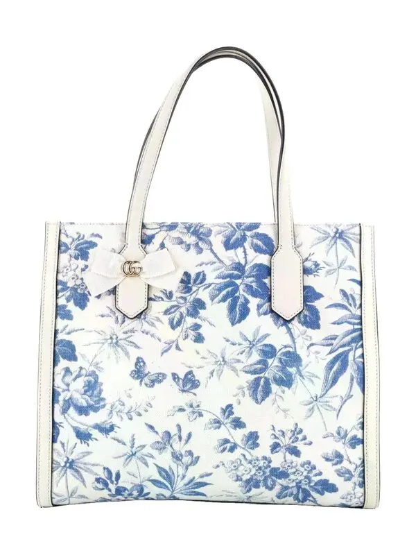 Gucci Gg Ribbon Coated Printed Canvas Medium Tote Bag - Blue