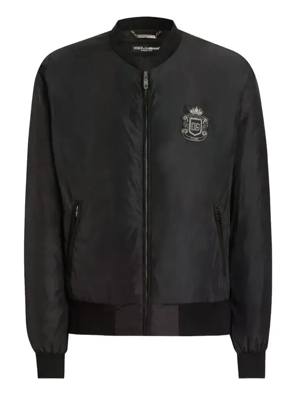 Dolce & Gabbana Crest-embroidered Zip-front Bomber Jacket - Black