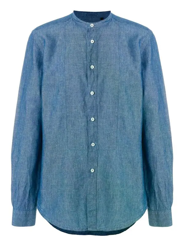 DELL'OGLIO Round Neck Button Shirt - Blue