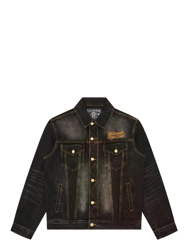 BILLIONAIRE BOYS CLUB Script Cord Collar Embroidered Denim Jacket - Black