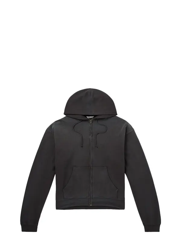 Auralee Dyed Pima Cotton Zip-up Hoodie - Black