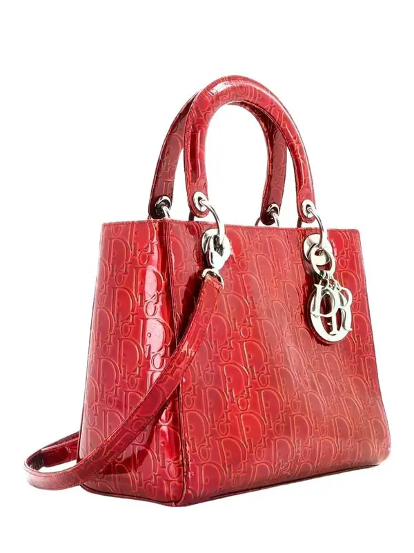 Dior Vintage Lady Embossed Patent Satchel - Red