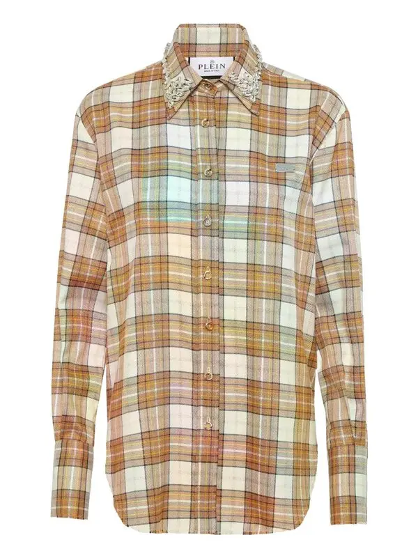 Philipp Plein Strass-embellished Checked Shirt - Neutrals