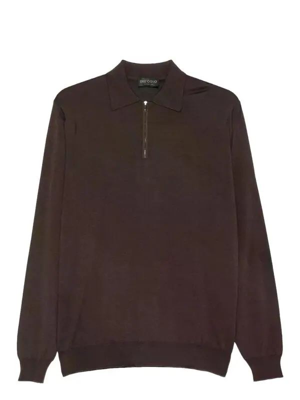 DELL'OGLIO Half-zip Knitted Polo Shirt - Brown