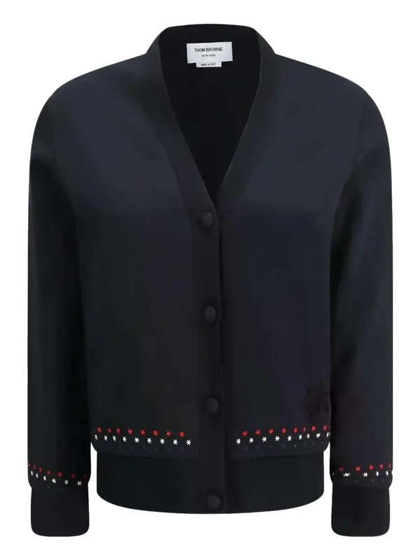 Thom Browne Snowflake-stitched V-neck Cardigan - Blue