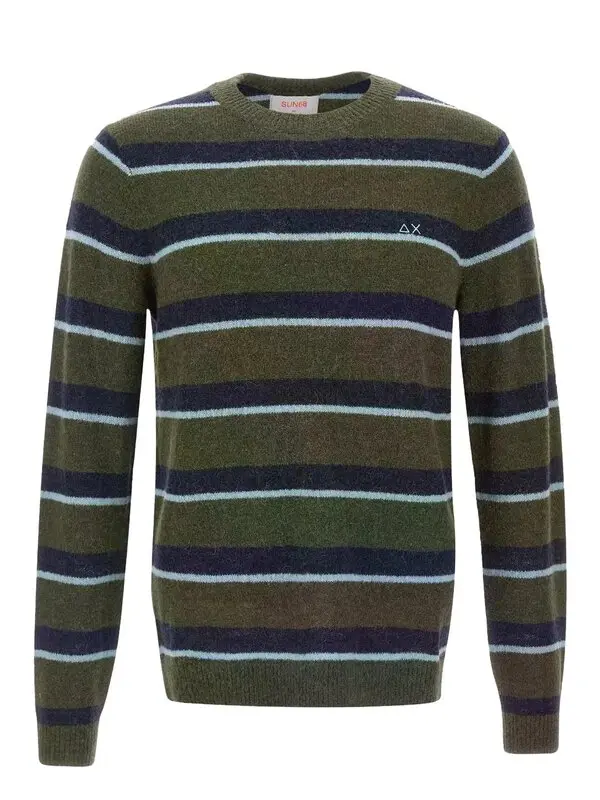 SUN 68 Striped Sweater With Logo Detail - Green