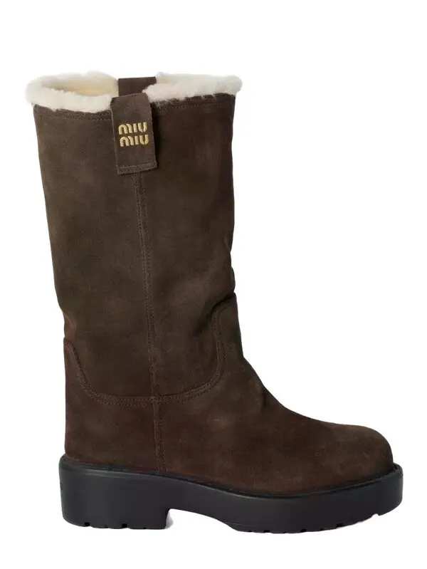 Miu Miu Shearling-lined Suede Boots - Brown