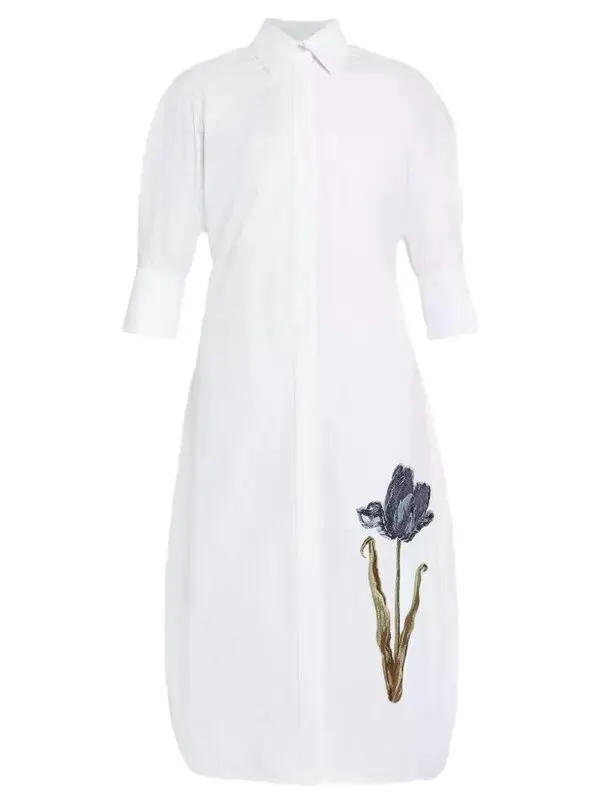 Erdem Tulip-embroidered Shirt Dress - White