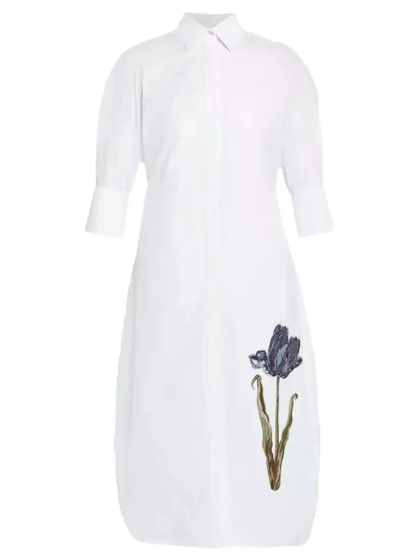 Erdem Flower-embroidered Midi Dress - White