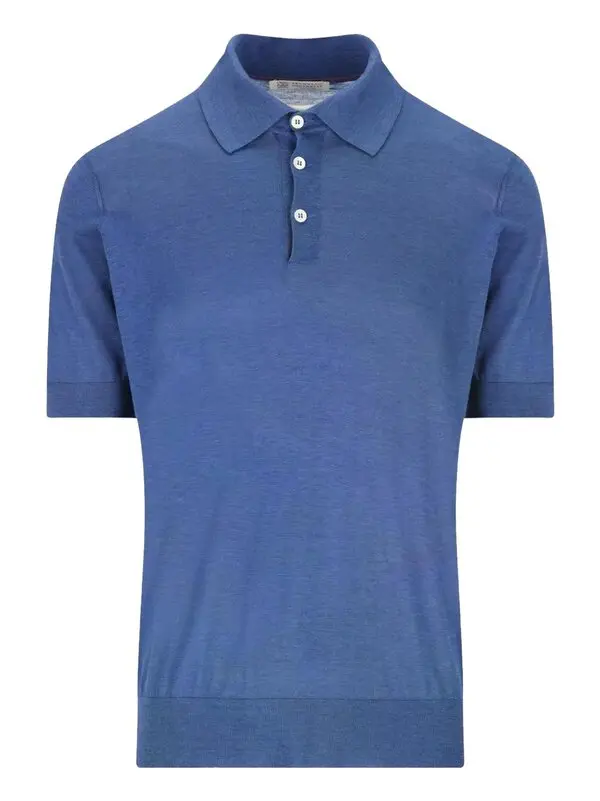 Brunello Cucinelli Ribbed-hem Buttoned Polo Shirt - Blue
