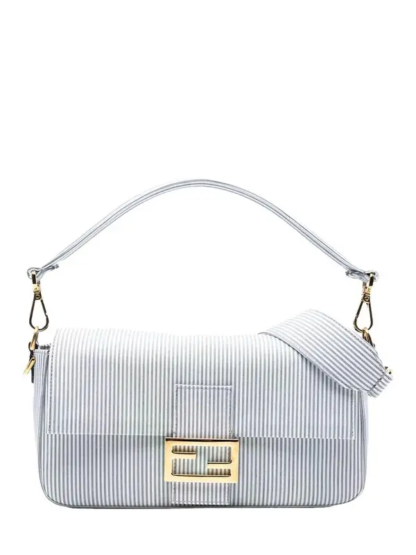 Fendi 2010-2025 Striped Jersey Baguette Satchel - White