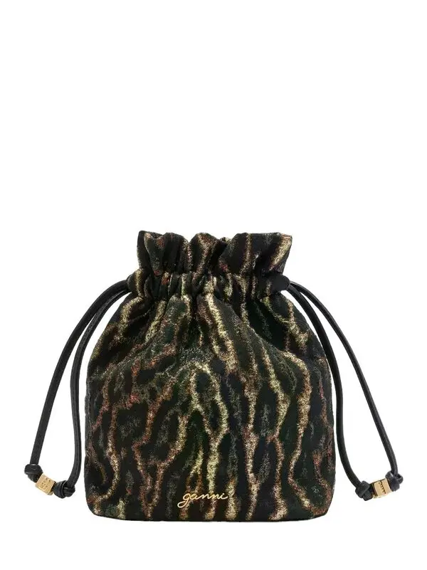 GANNI Drawstring Bucket Bag With Logo Detail - Black