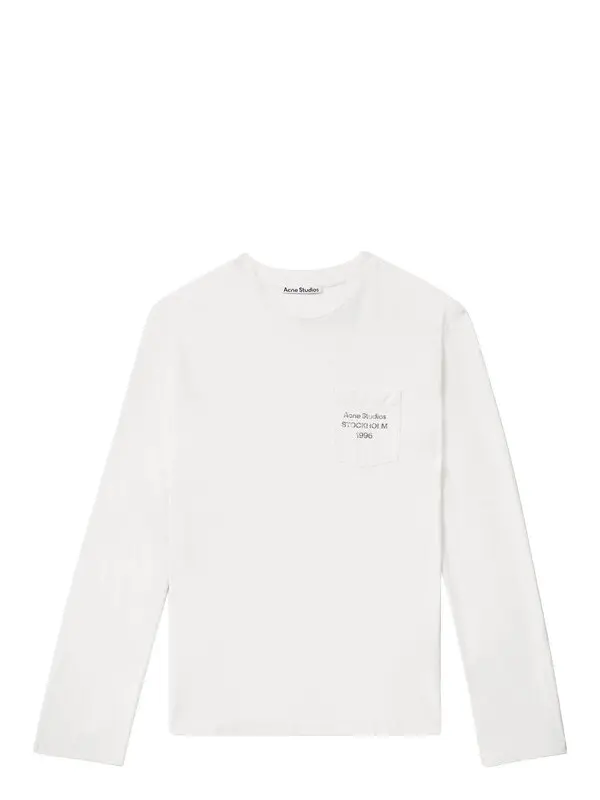 Acne Studios Edden U 1996 Logo-print Distressed Cotton And Hemp-blend T-shirt - White