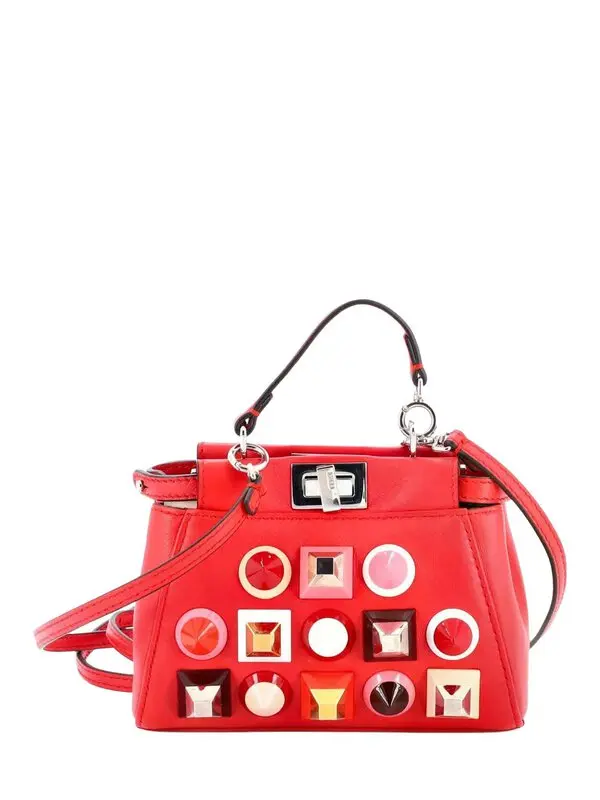 Fendi Peekaboo Micro Shoulder Bag Studded Leather - Red