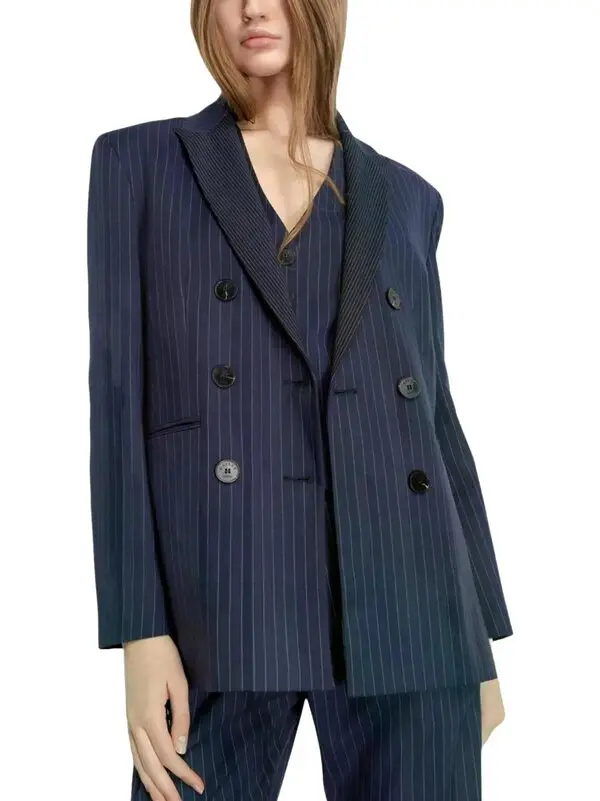 GAELLE Pinstripe Double-breasted Blazer - Blue
