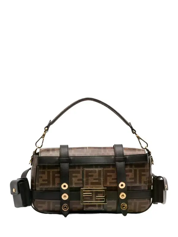 Fendi 2010-2025 Zucca Glazed Fabric Cage Baguette Satchel - Brown