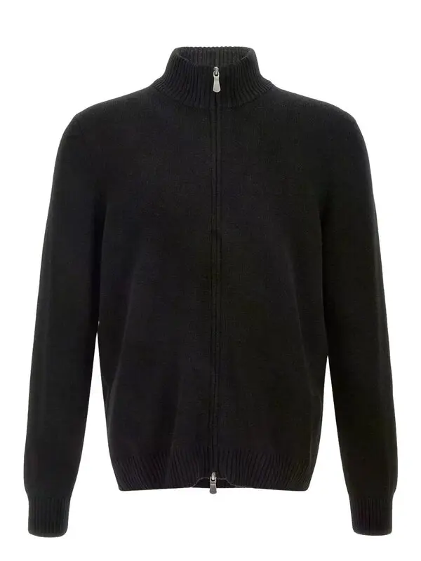 GRAN SASSO Zip-up Ribbed Cardigan - Black