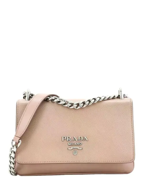 Prada Chain Flap Saffiano And Soft Calf Small Crossbody Bag - Neutrals