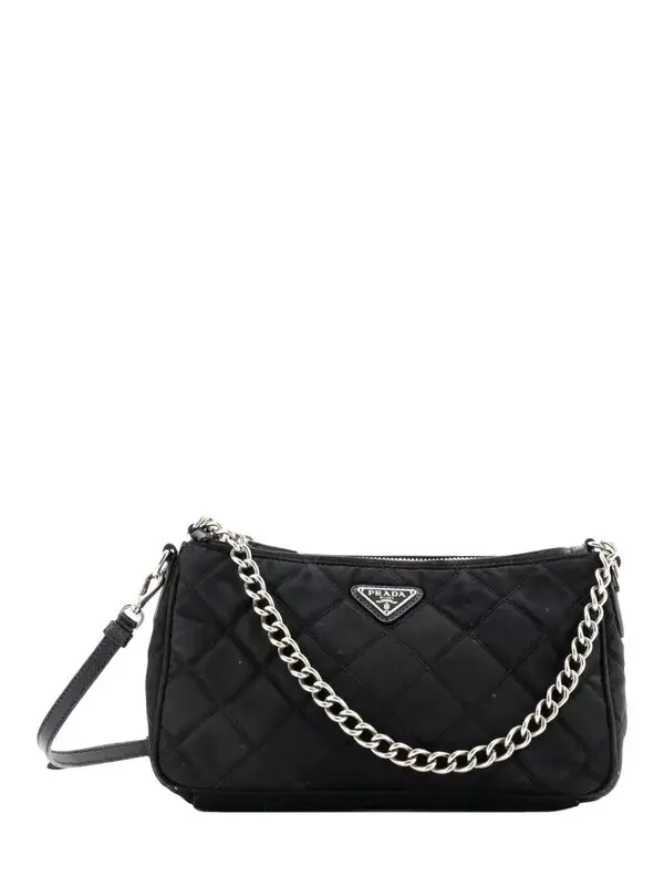 Prada Chain Zip Shoulder Bag Quilted Tessuto Small Crossbody Bag - Black