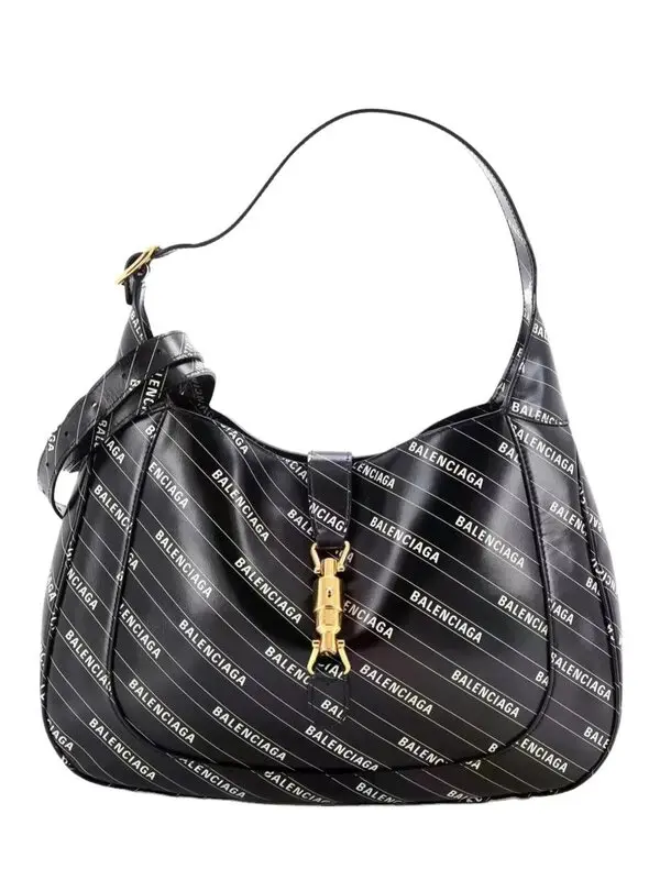 Gucci X Balenciaga The Hacker Project Jackie 1961 Printed Leather Medium Hobo Bag - Black