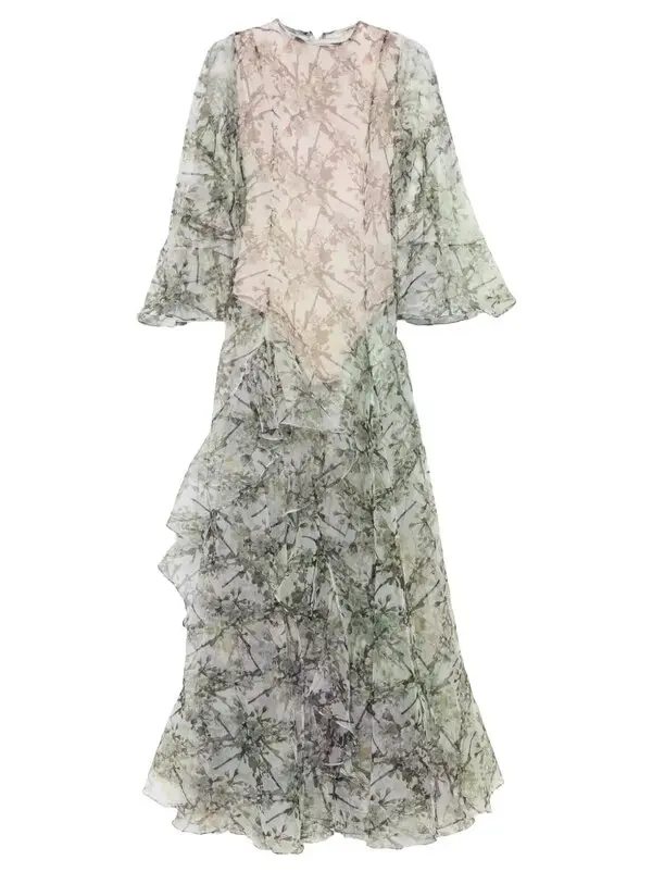 MIAU BY CLARA ROTESCU Ruffled Floral-print Maxi Dress - Grey