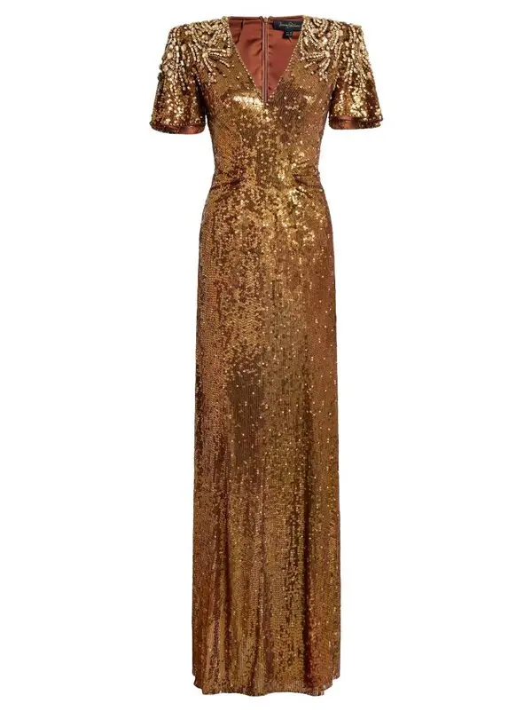Jenny Packham Manon Sequin-embellished Dress - Gold