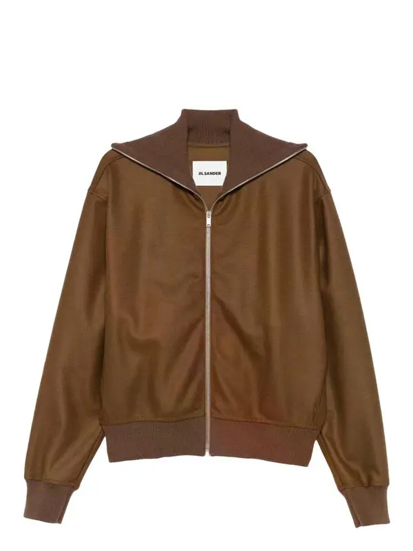 JIL SANDER Zip-up Ribbed Bomber Jacket - Brown
