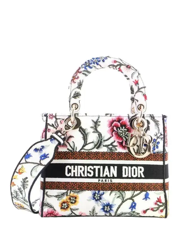 Dior Lady D-lite Embroidered Canvas Medium Satchel - Multicolour