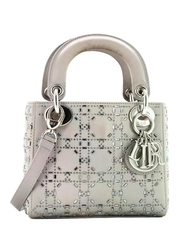 Dior Lady Mini Satchel Crystal Embellished Cannage Quilt - Grey