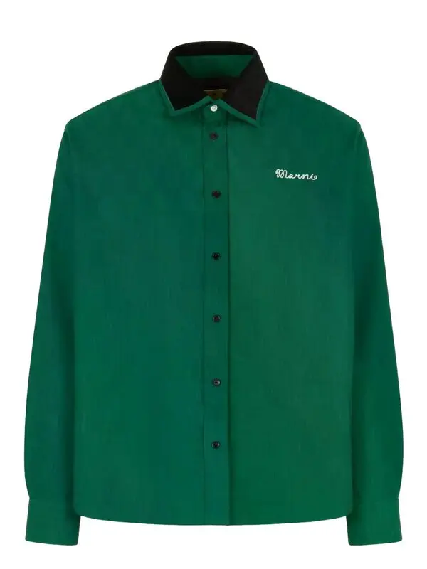 Marni Embroidered-logo Long-sleeve Shirt - Green