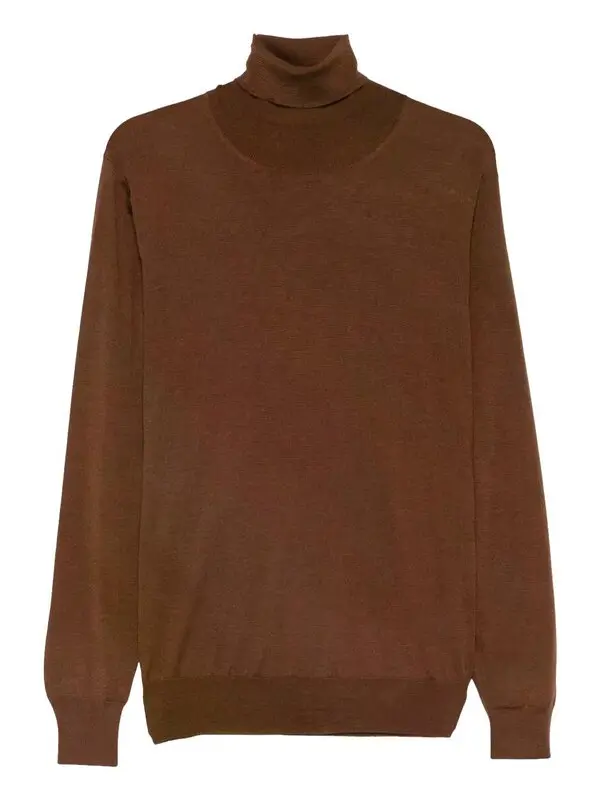 DELL'OGLIO Roll-neck Long Sleeve Sweater - Brown