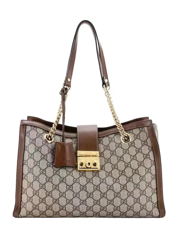 Gucci Padlock Chain Gg Coated Canvas Medium Tote Bag - Brown