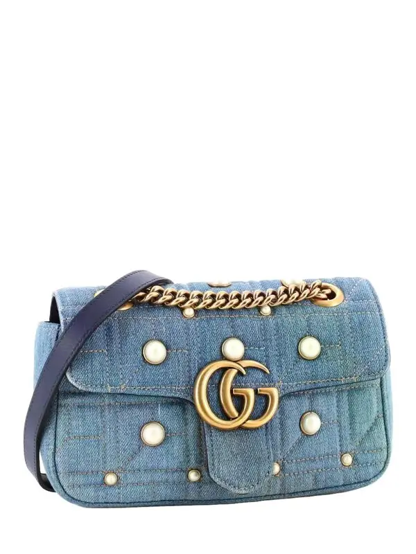 Gucci Pearly Gg Marmont Mini Shoulder Bag - Blue