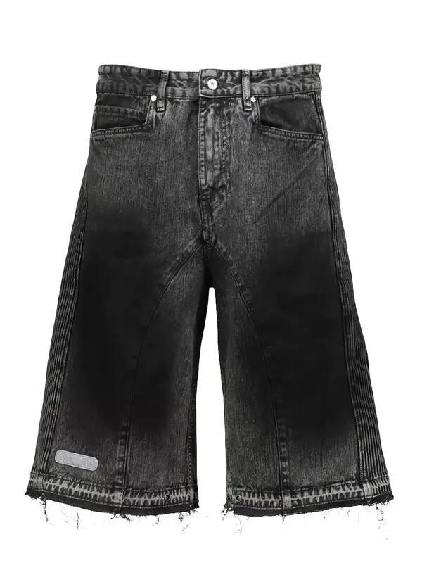PDF Frayed Hem Denim Shorts - Black