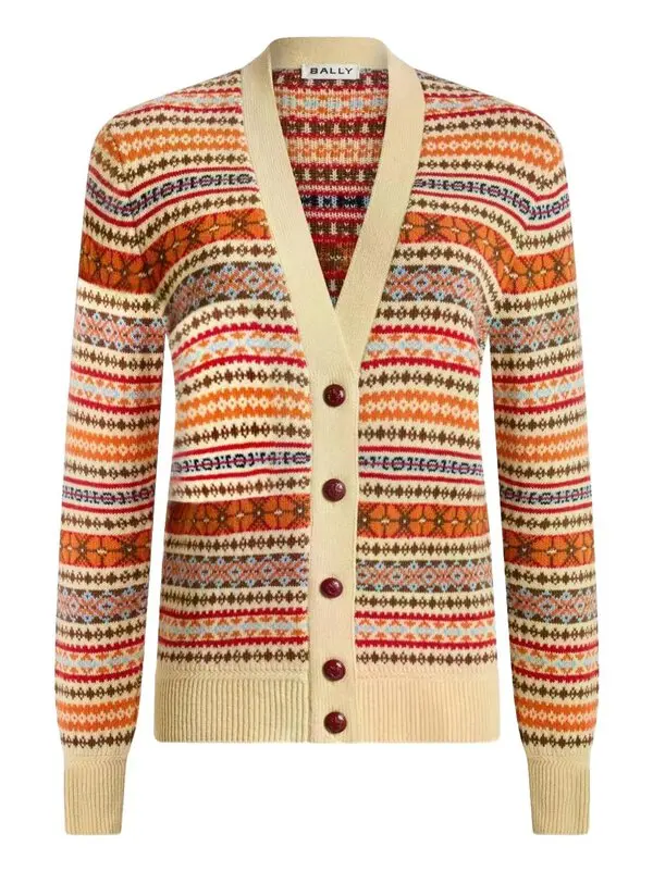 Bally Ribbed-knit Geometric-motif Cardigan - Yellow