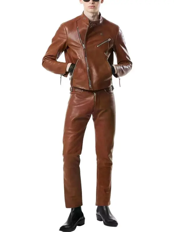 TOM FORD Buckle Leather Trousers - Brown