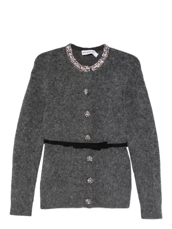 SELF-PORTRAIT Crystal-embellished Cardigan - Grey