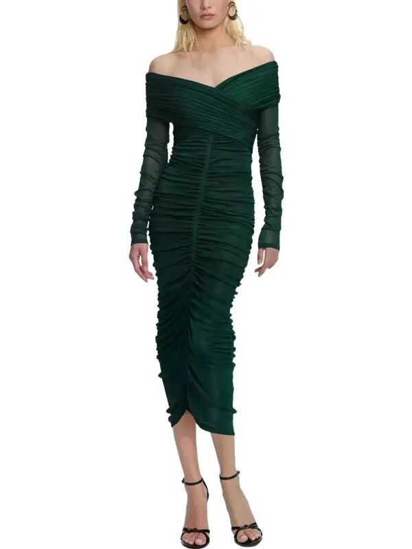 SELF-PORTRAIT Draped Midi Dress - Green