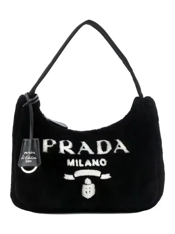 Prada Re-edition 2000 Terry Cloth Mini Hobo Bag - Black
